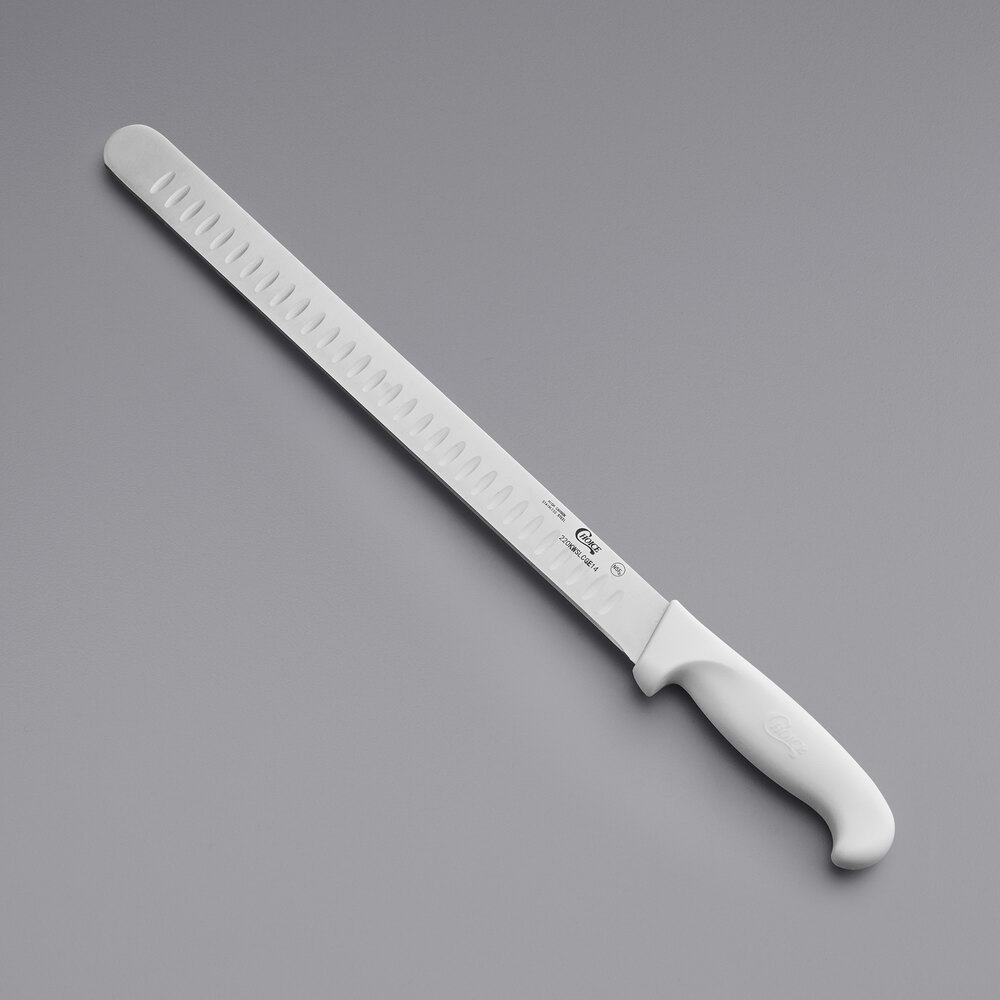 Choice 14" Granton Edge Slicing Knife with White Handle