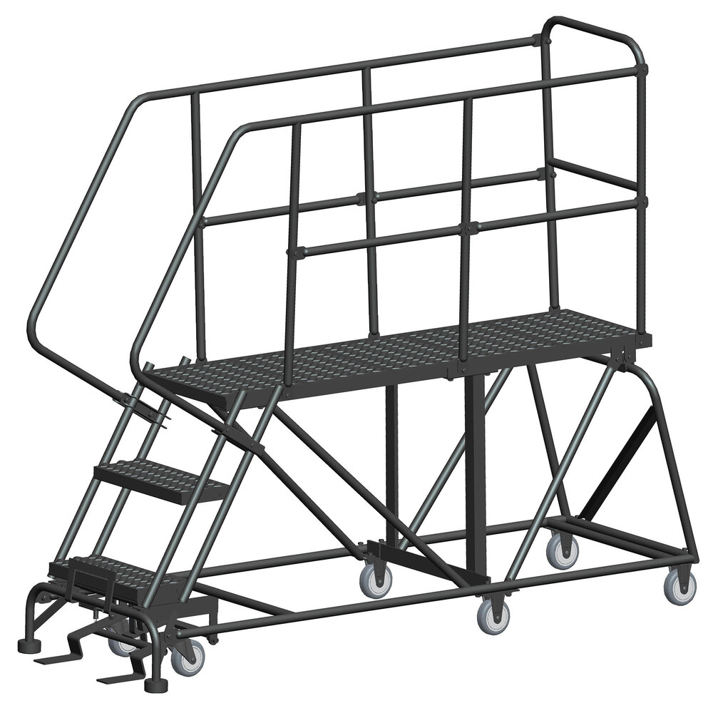 Ballymore SEP3-2460 3-Step Heavy-Duty Steel Mobile Work Platform with Handrails - 60" x 24" x 30 ...