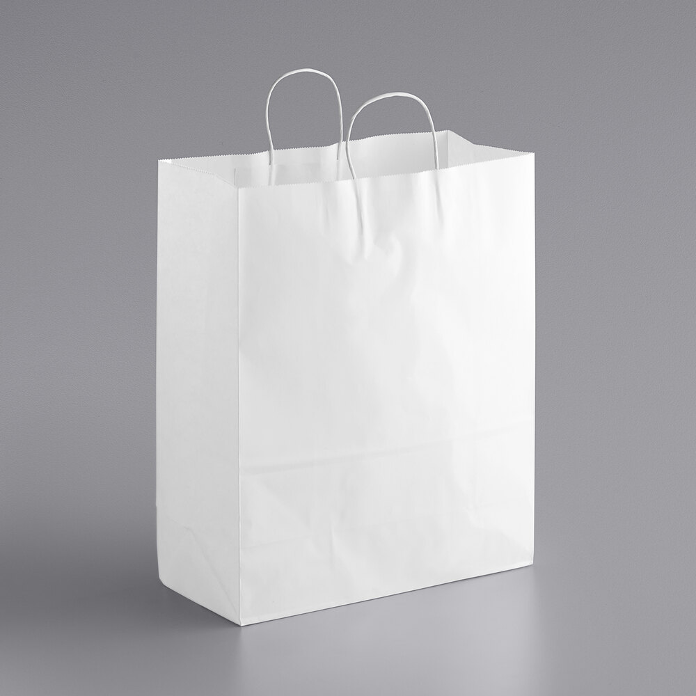 Choice 13" x 6" x 15 3/4" White Paper Customizable Shopping Bag with ...