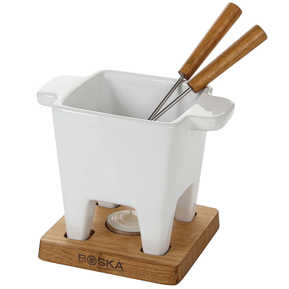 Boska 340030 10 oz. Bianco White Ceramic Tapas Fondue Pot Set with 2 Forks