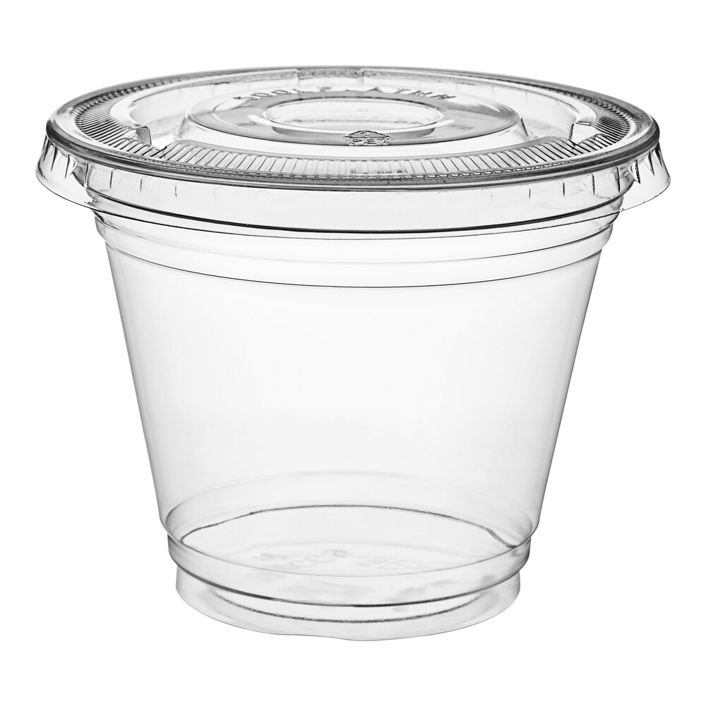 Choice 9 oz. Clear PET Plastic Cold Cup with Flat Lid and No Straw Slot ...