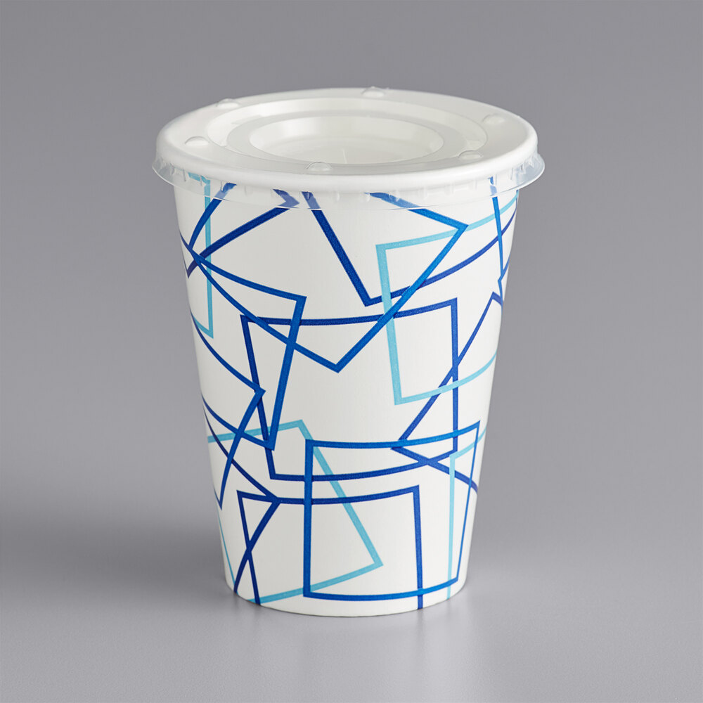 Choice 12 oz. Poly Paper Cold Cup and Flat Straw Slot Lid - 100/Pack