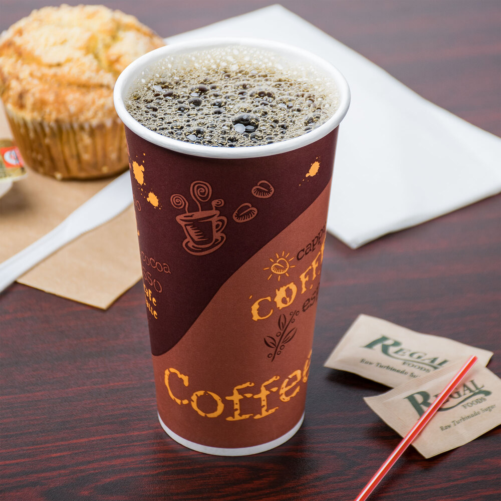 Choice 20 oz. Coffee Print Poly Paper Hot Cup - 50/Pack