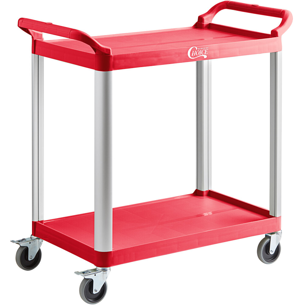 Choice Red Utility / Bussing Cart with Two Shelves - 42" x 20"
