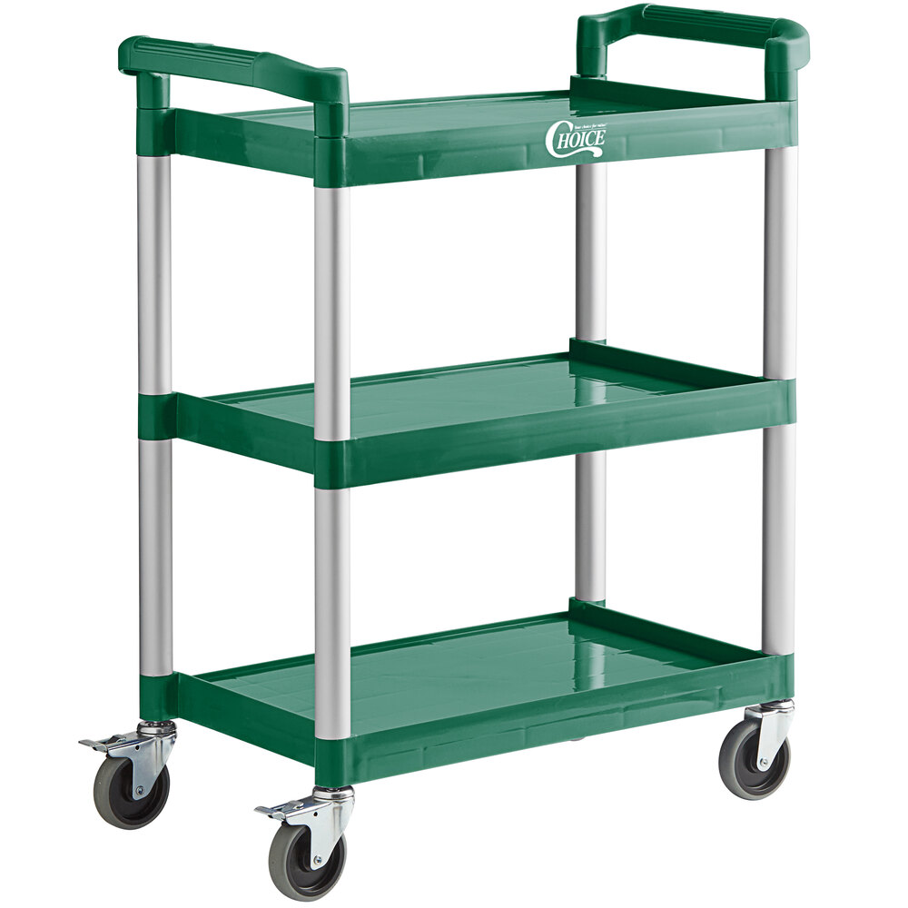 Choice Green Utility / Bussing Cart with Three Shelves - 32" x 16"