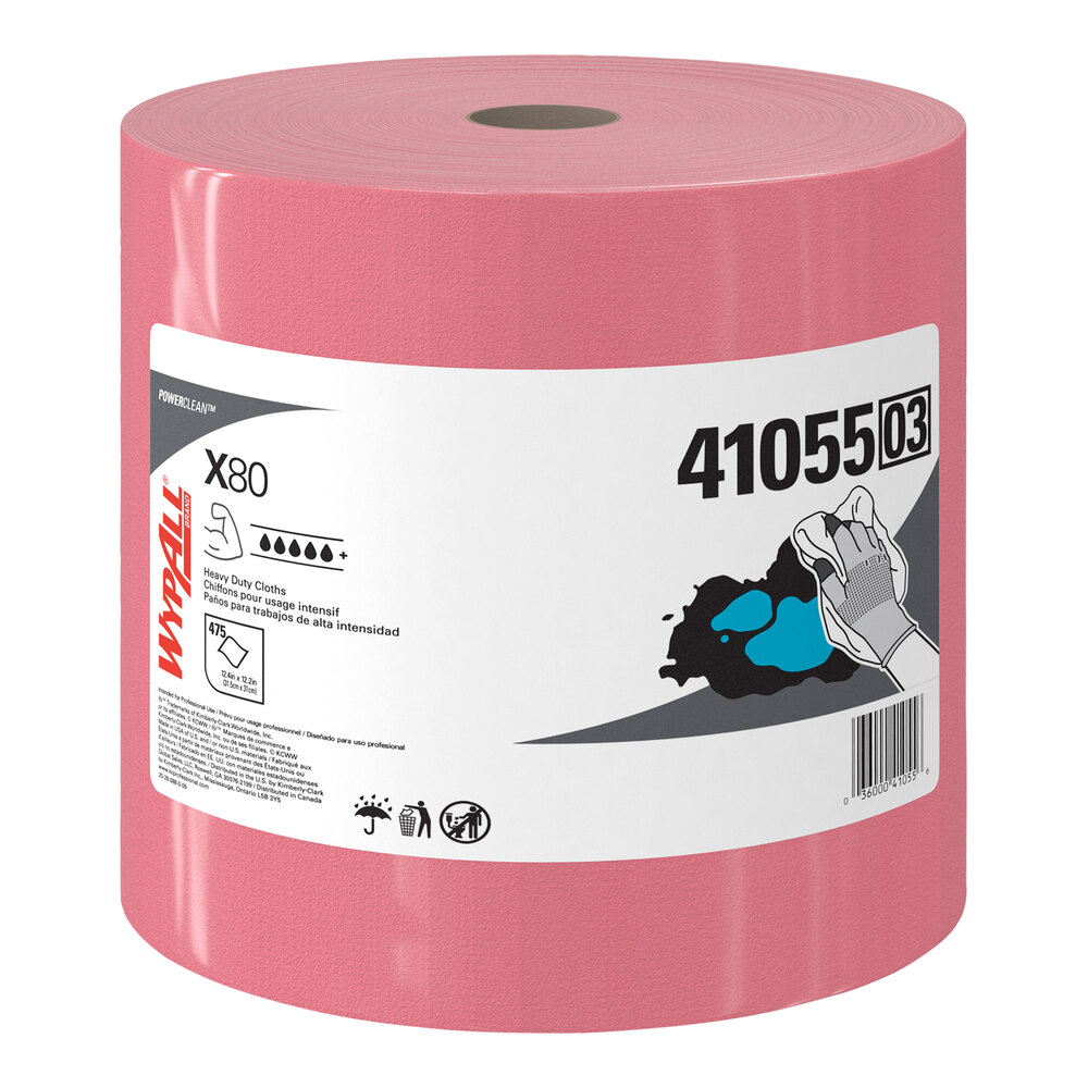 WypAll® 41055 X80 12 1/4" x 12 1/2" Red Heavy-Duty Wiper - 475/Roll