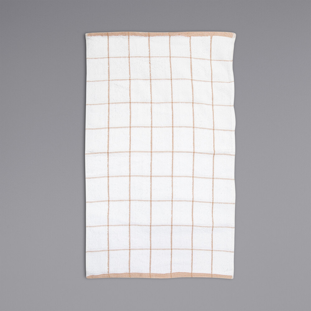 Hospeco Cooks Linen 15" x 25" Tan Windowpane Pattern 32 oz. 100% Cotton ...