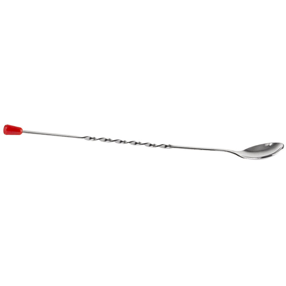 TableCraft 11" Stainless Steel Twisted Bar Spoon with Red Knob 501K