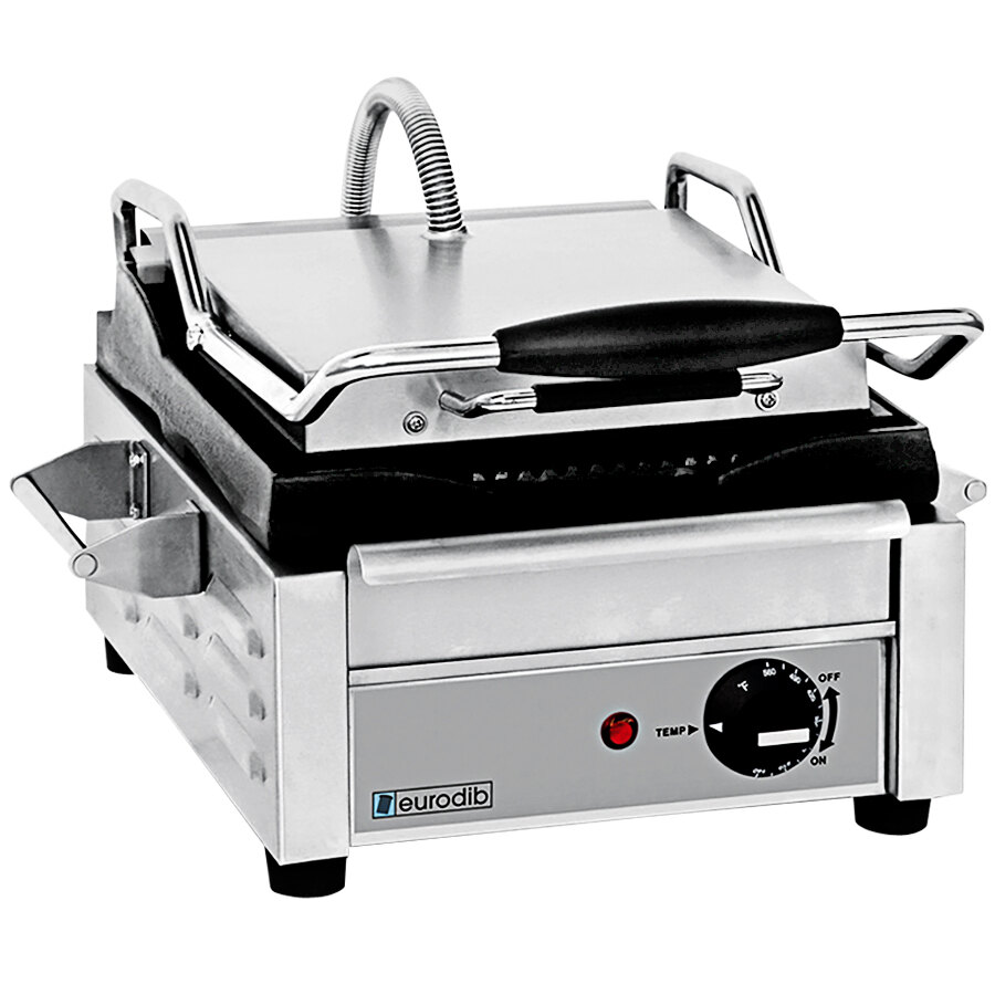 Eurodib SFE02325 120 Single Panini Grill with Grooved Plates - 10" x 10 ...