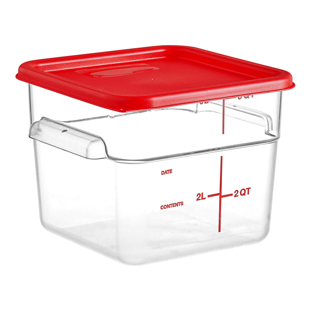 Vigor 6 Qt. Clear Square Polycarbonate Food Storage Container and Red ...