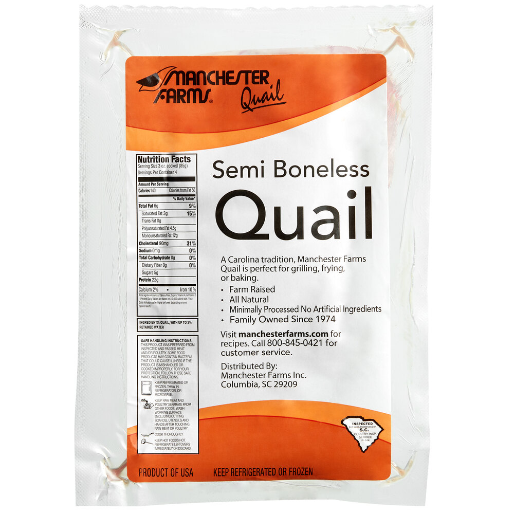 Manchester Farms 4 oz. Fresh Semi Boneless Quail - 24/Case