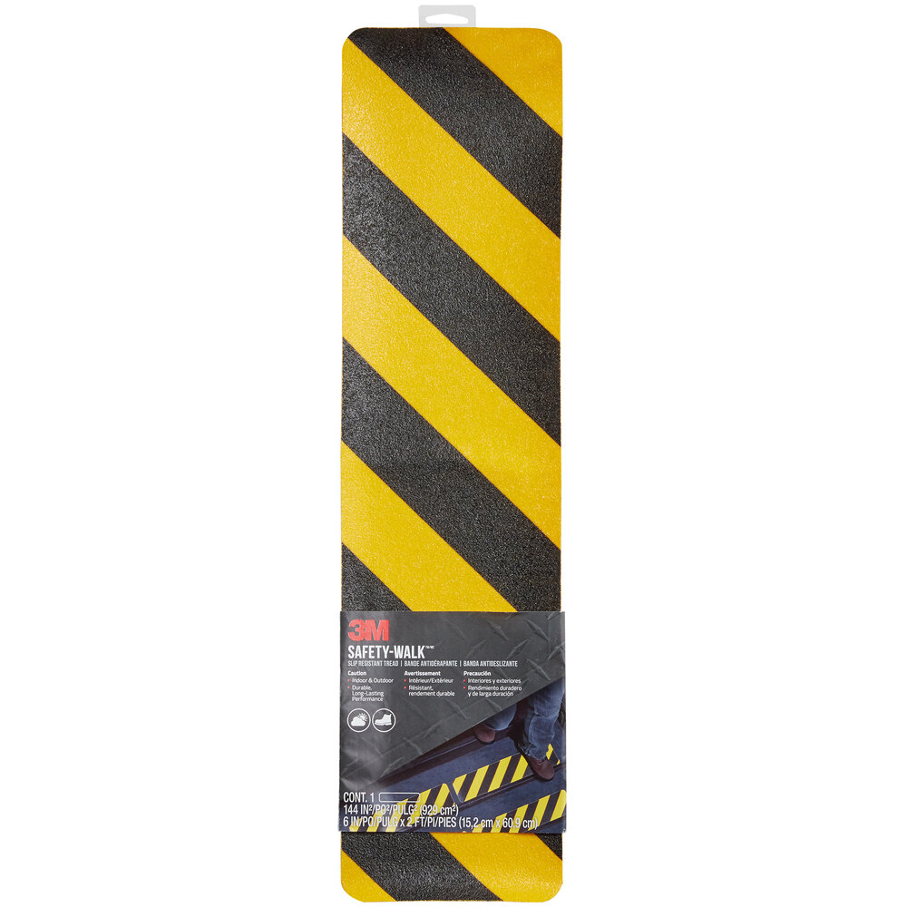 3M Safety-Walk 6" x 2' Black / Yellow Stripe Slip-Resistant Tread 613BY ...