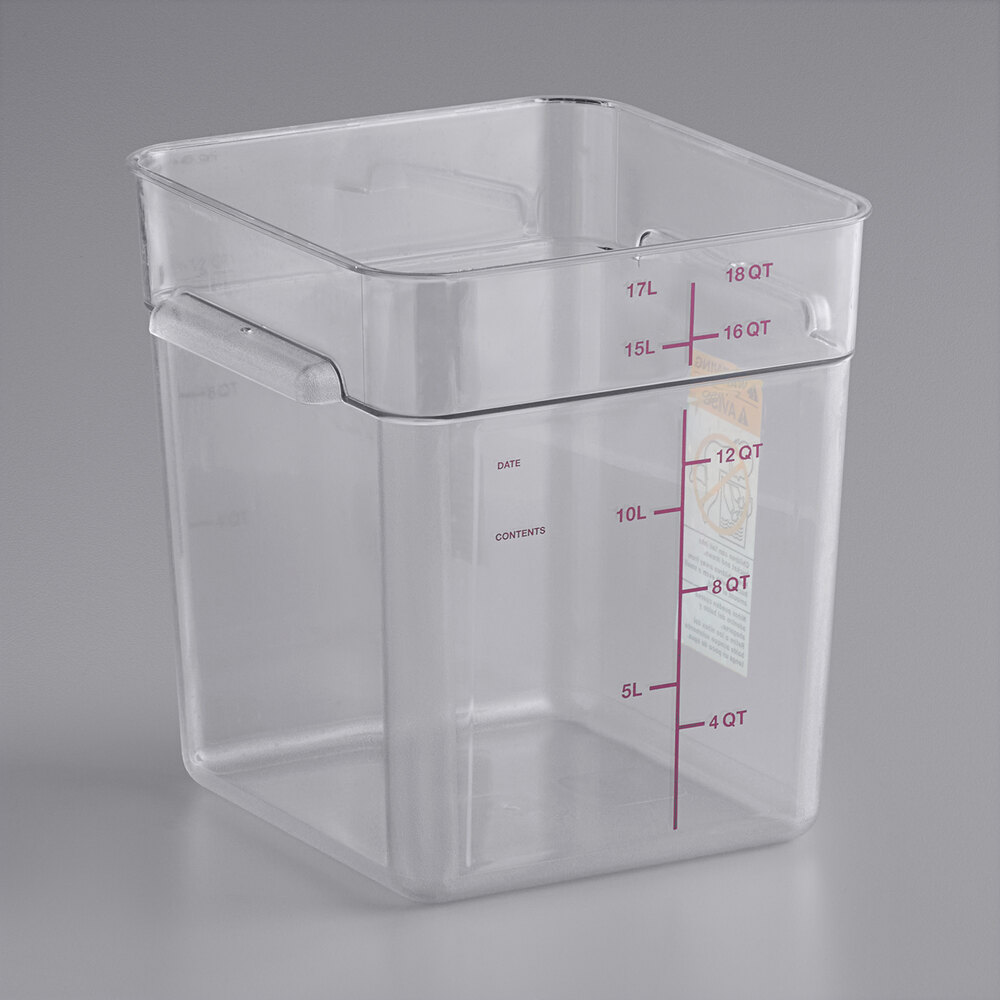 Vigor 18 Qt. Allergen-Free Clear Square Polycarbonate Food Storage ...