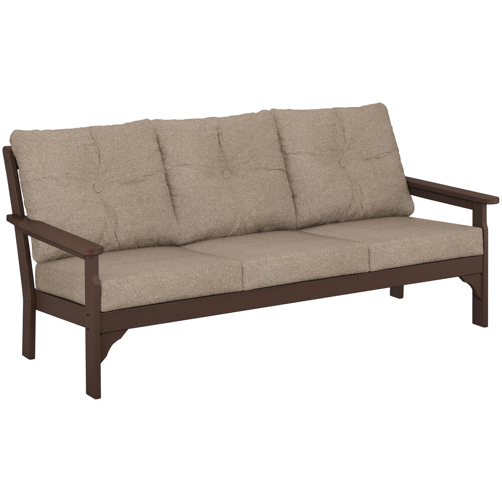 POLYWOOD Vineyard Mahogany / Spiced Burlap Deep Seating Sofa