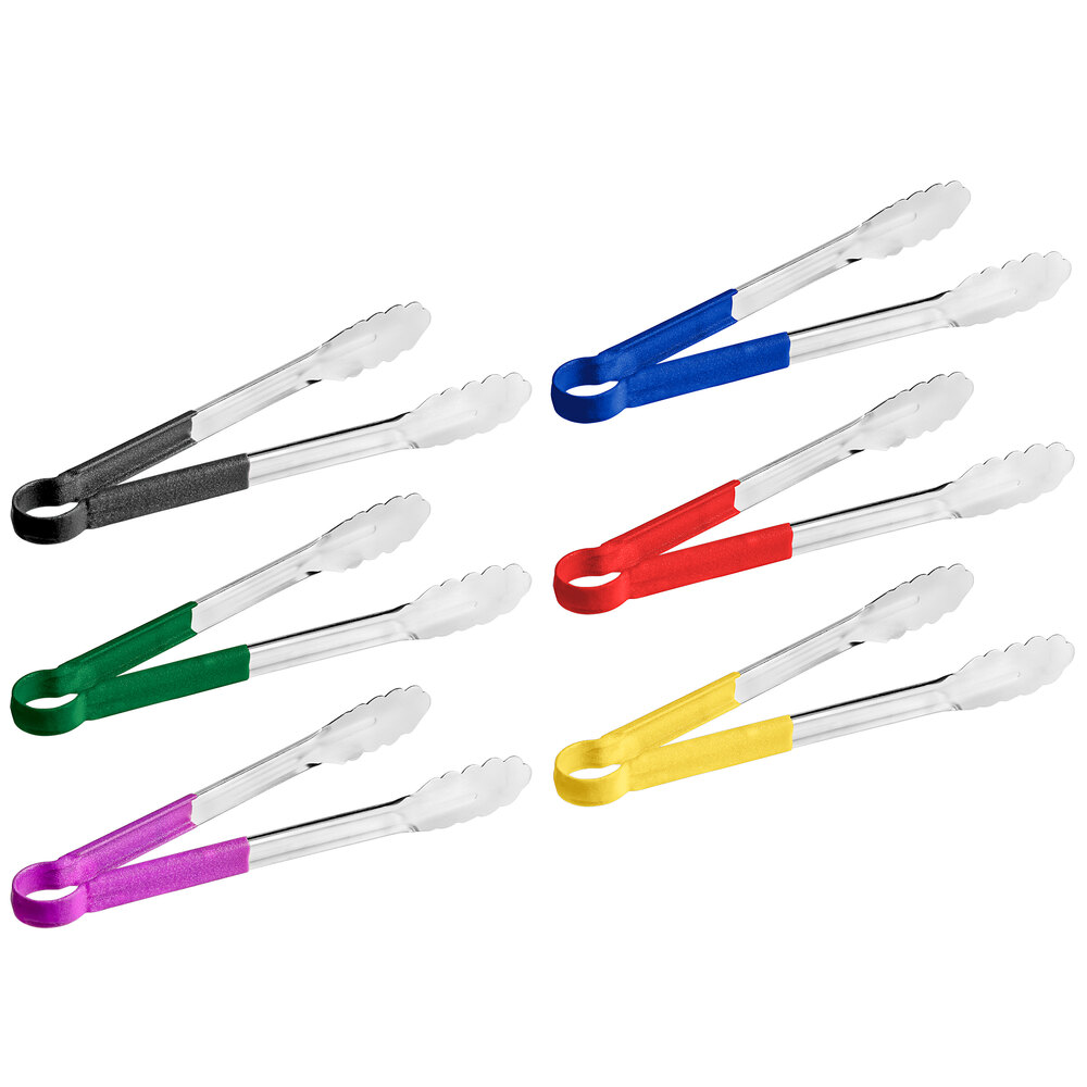 Choice 12" HACCP Color Coated Handles Stainless Steel Scalloped Tongs ...