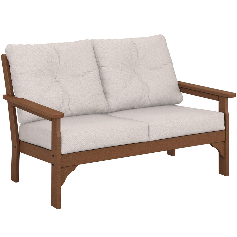 POLYWOOD Vineyard Teak / Dune Burlap Deep Seating Settee