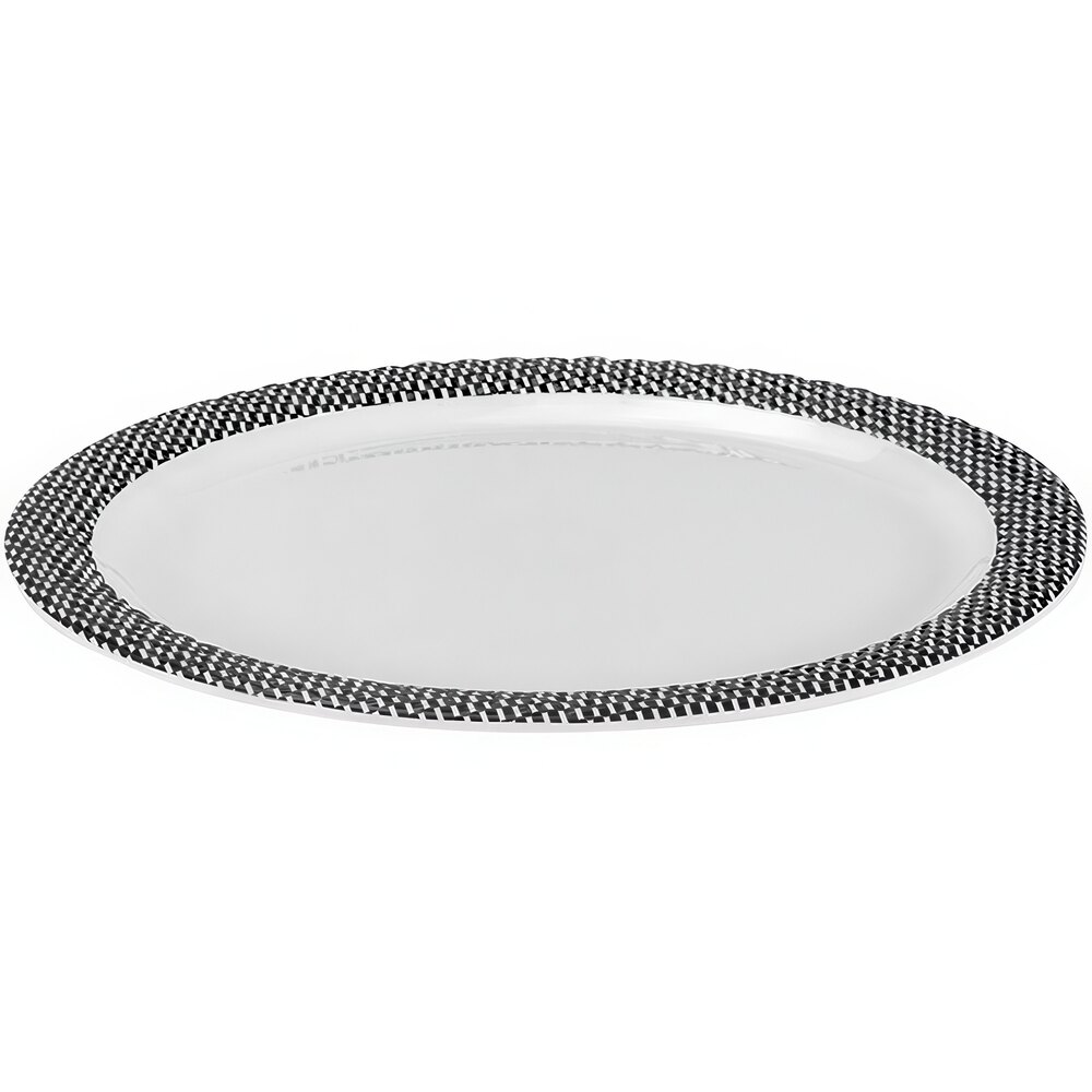 Bon Chef Americana 12 1/2" Black Checkered Rim Melamine Buffet Plate
