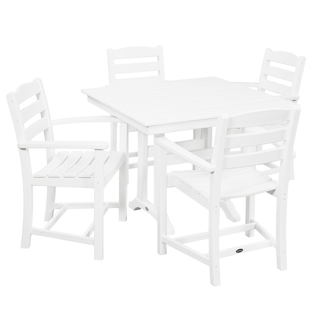 POLYWOOD La Casa Cafe 37" x 37" White Farmhouse Trestle 5-Piece Arm ...