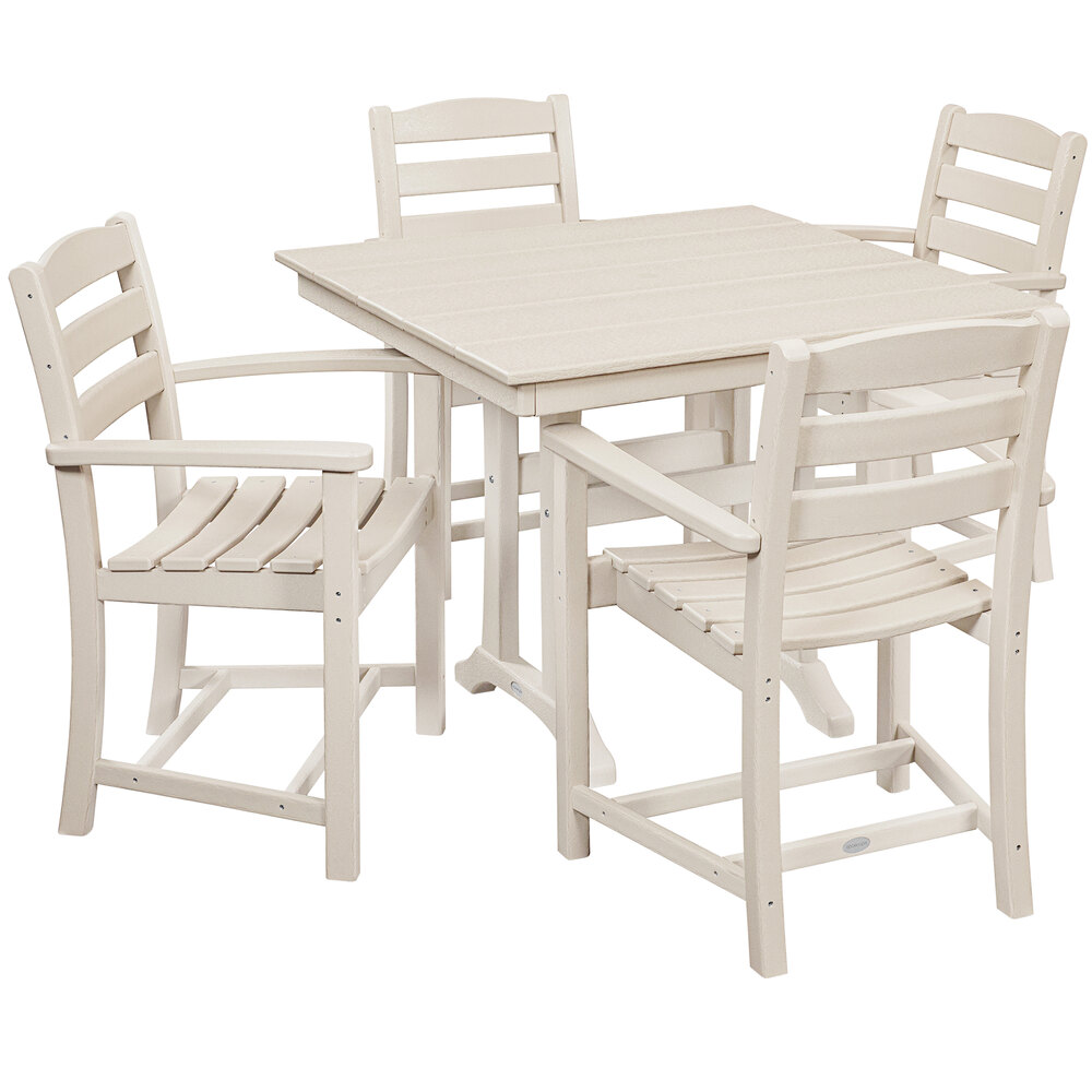 POLYWOOD La Casa Cafe 37" x 37" Sand Farmhouse Trestle 5-Piece Arm ...