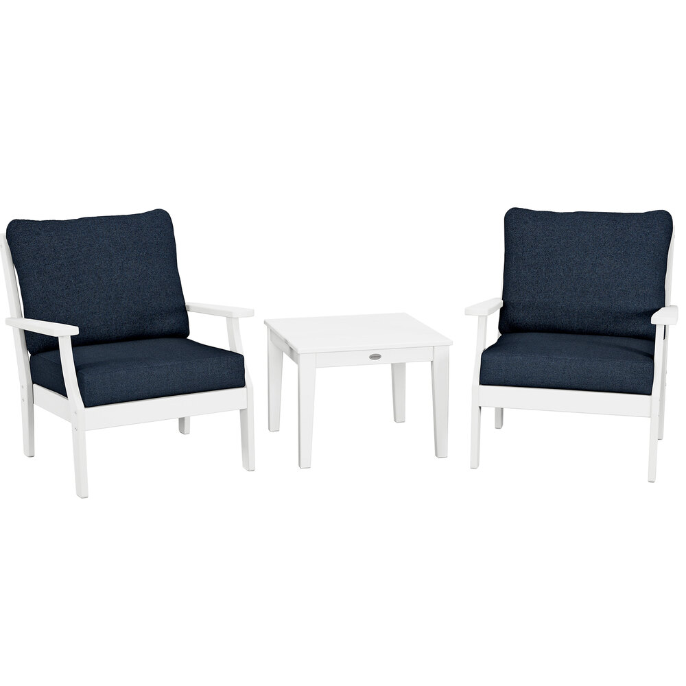 POLYWOOD Braxton White / Marine Indigo Deep Seating Patio Set with ...