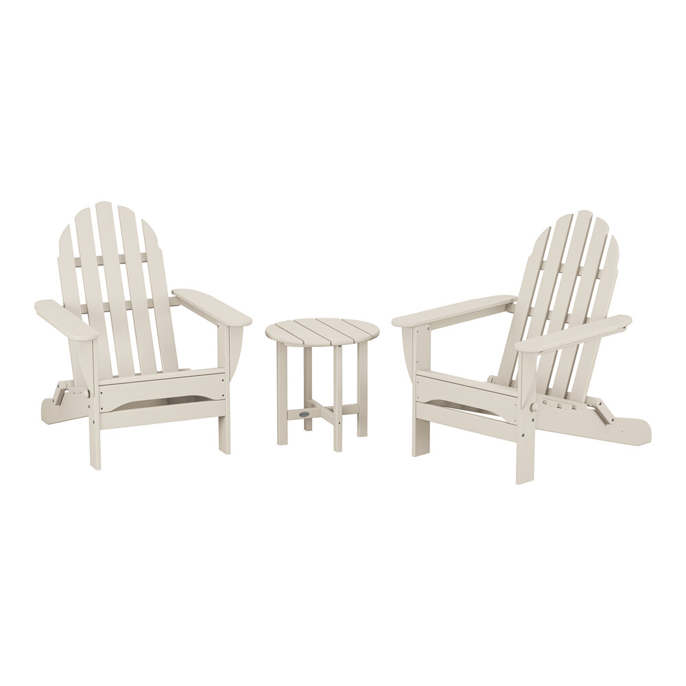 POLYWOOD Classic Sand Patio Set with Side Table and 2 Folding ...