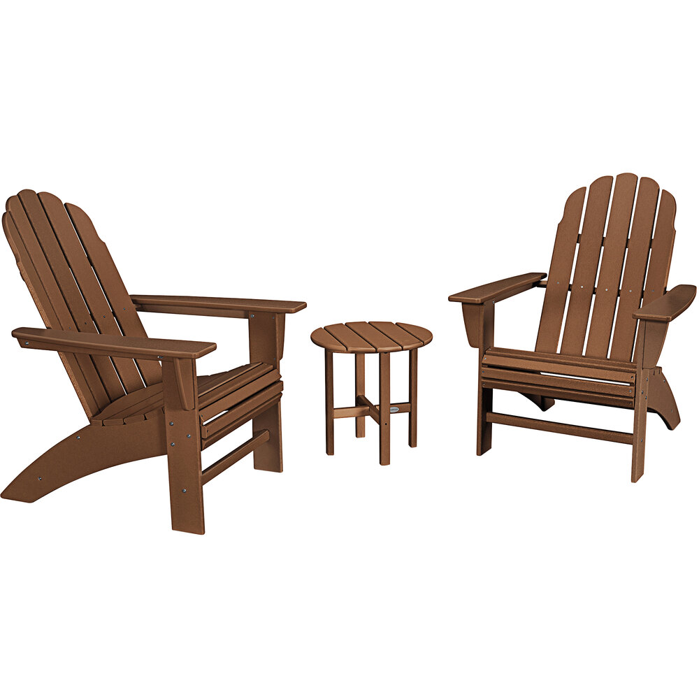 POLYWOOD Vineyard Teak Patio Set with Side Table and 2 Curveback ...
