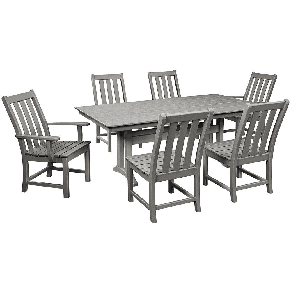 POLYWOOD Vineyard 7-Piece Slate Gray Dining Set with Farmhouse Trestle ...