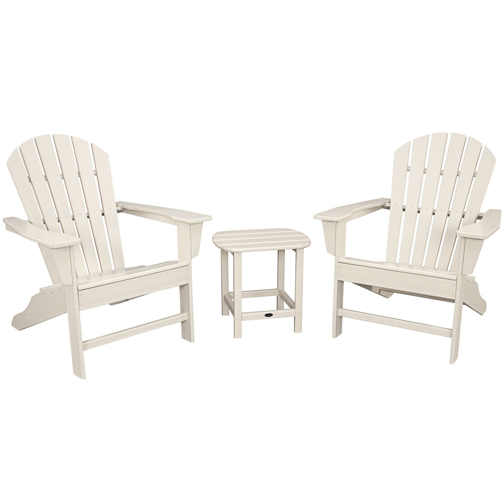 POLYWOOD South Beach Sand Patio Set with Side Table and 2 Adirondack Chairs