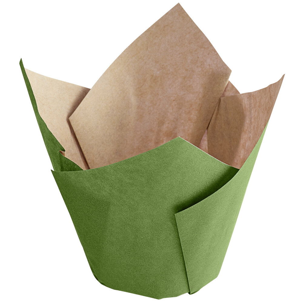 Novacart Elite Ecru Pine Green Tulip Baking Cup 2" x 3 1/2" - 2,000/Case