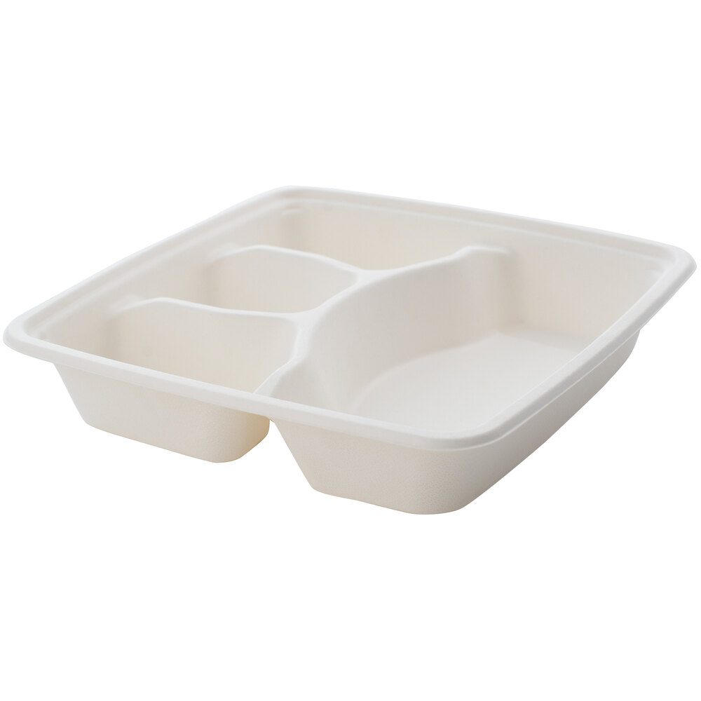 Fineline Conserveware 9" 4 Compartment Square Bagasse Take-Out Tray ...
