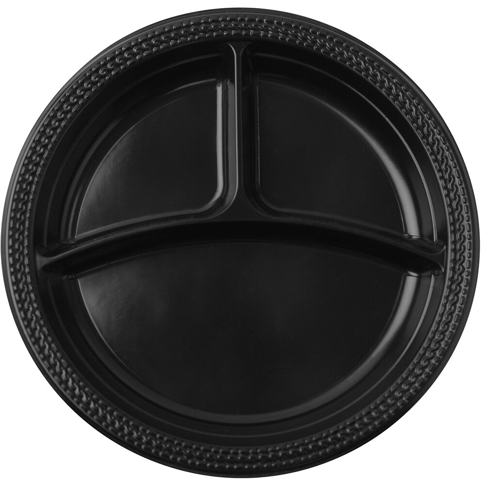 Fineline ReForm 9 3/4" 3 Compartment Black Polypropylene Plate - 400/Case