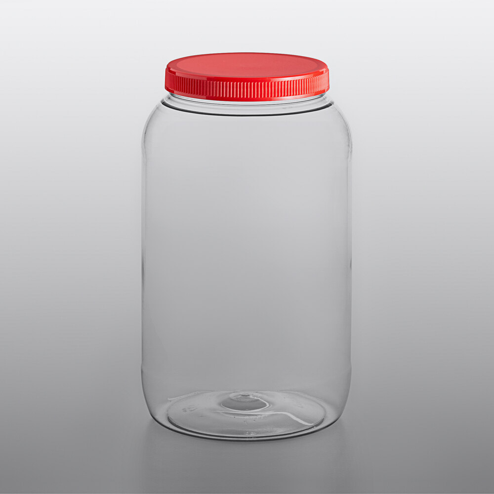 1 Gallon Round PET Plastic Jar with Red Lid