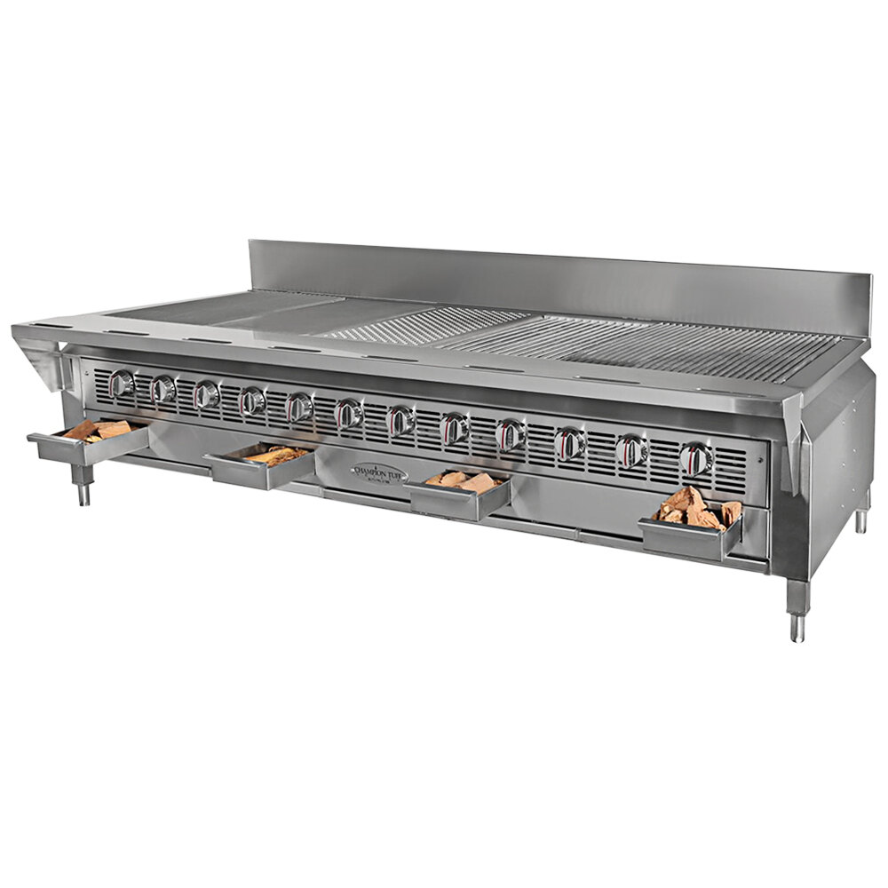 Champion Tuff TCC-72 72" Natural Gas Countertop Charbroiler with 6 Wood ...