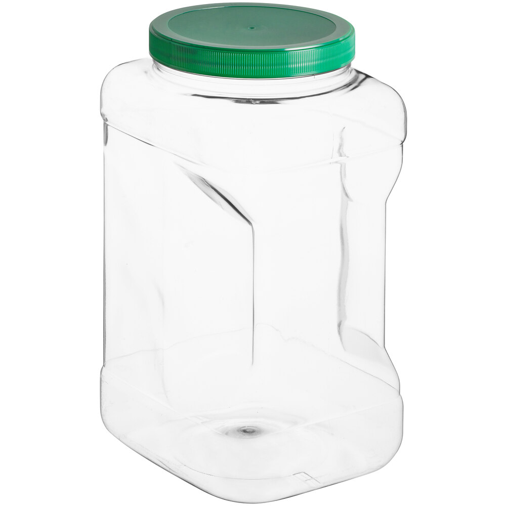 1 Gallon Square PET Plastic Jar with Green Lid