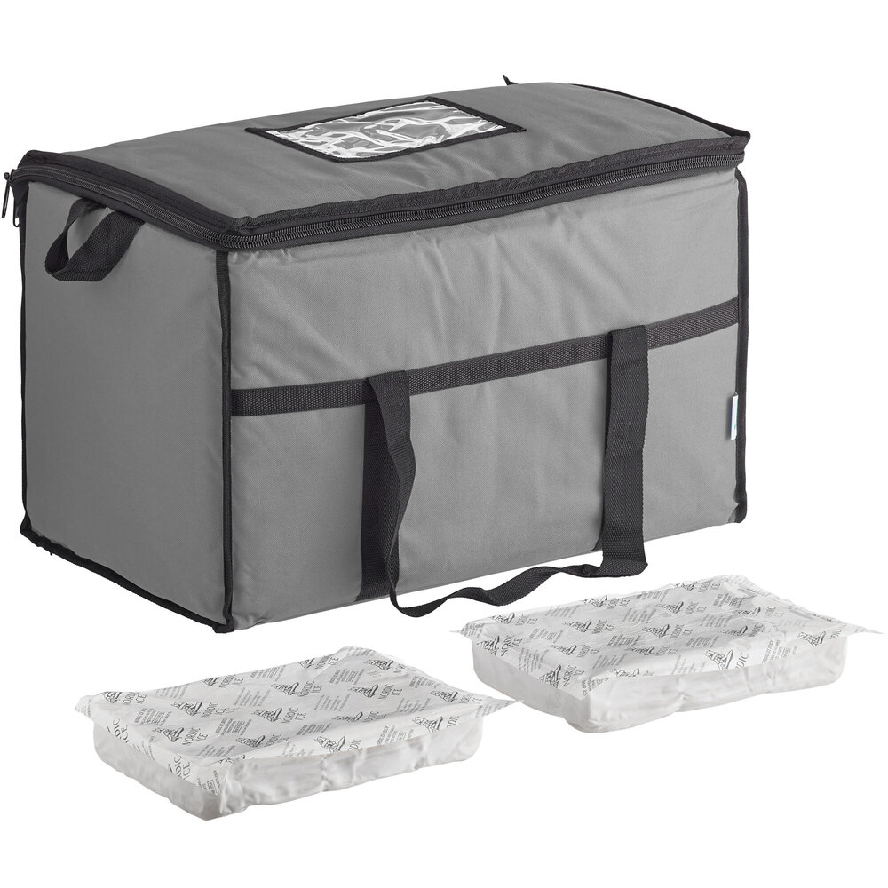 Choice Gray Large Insulated Nylon Cooler Bag with Brick Cold Packs ...