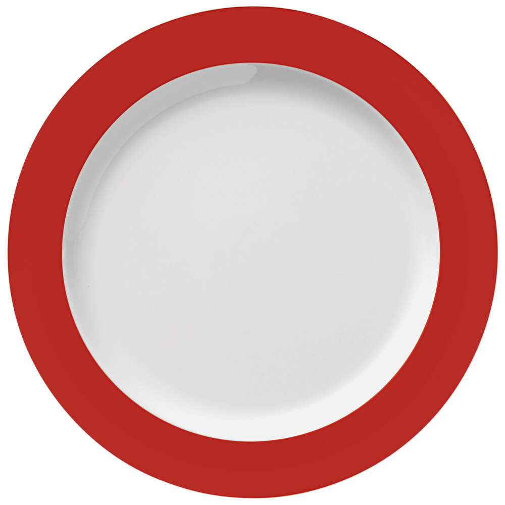 Libbey Basics 6 1/4" Bright White Medium Rim Melamine Plate with Red ...