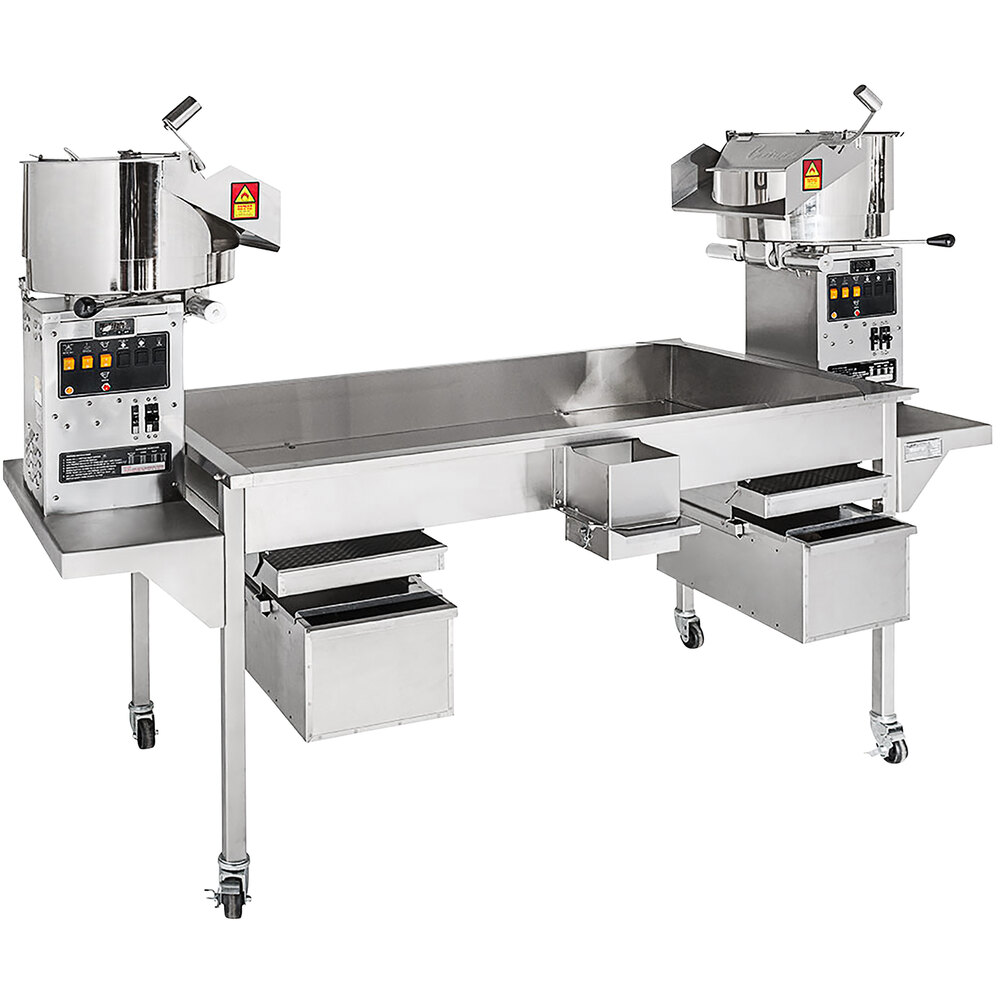 Cretors TGSKS-X 81" Twin Stainless Steel Popcorn Table with Double Shelves
