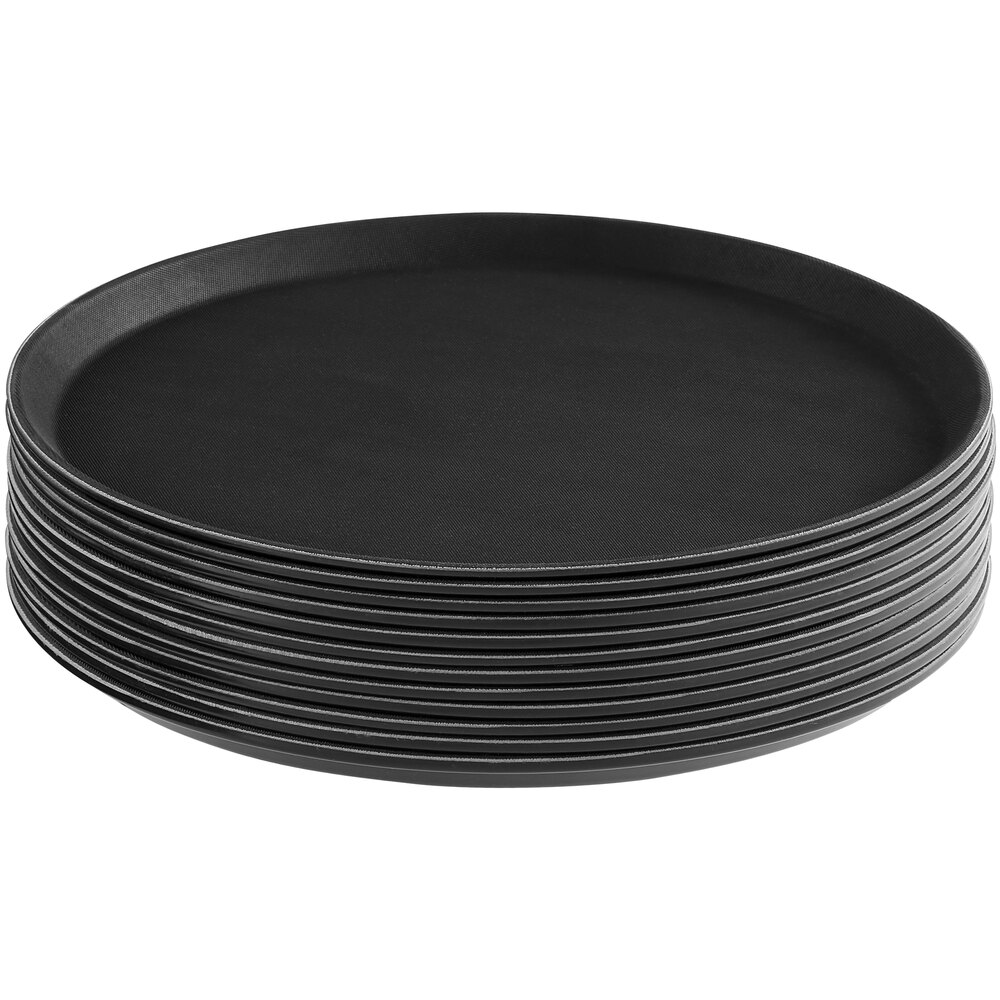 Choice 16" Black Round Fiberglass Non-Skid Serving Tray - 12/Case