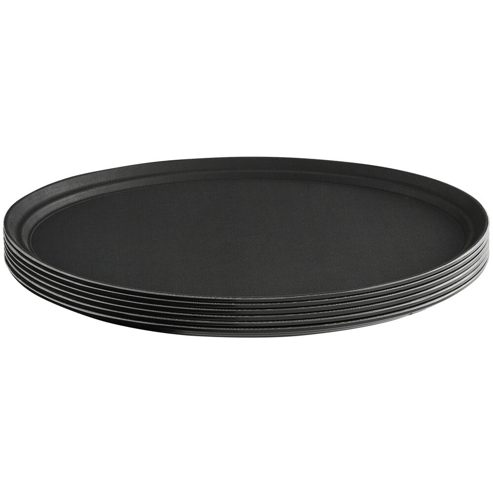 Choice 27" x 22" Black Oval Polypropylene Non-Skid Serving Tray - 6/Case