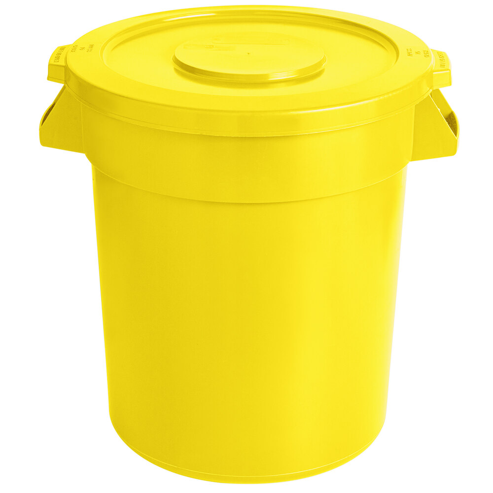 20 Gallon / 320 Cup Yellow Round Ingredient Storage Bin with Lid