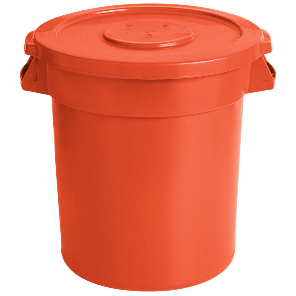 10 Gallon / 160 Cup Orange Round Ingredient Storage Bin with Lid