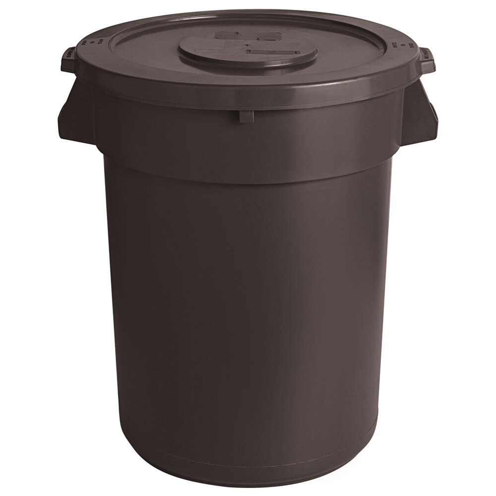 32 Gallon / 510 Cup Brown Round Ingredient Storage Bin with Lid