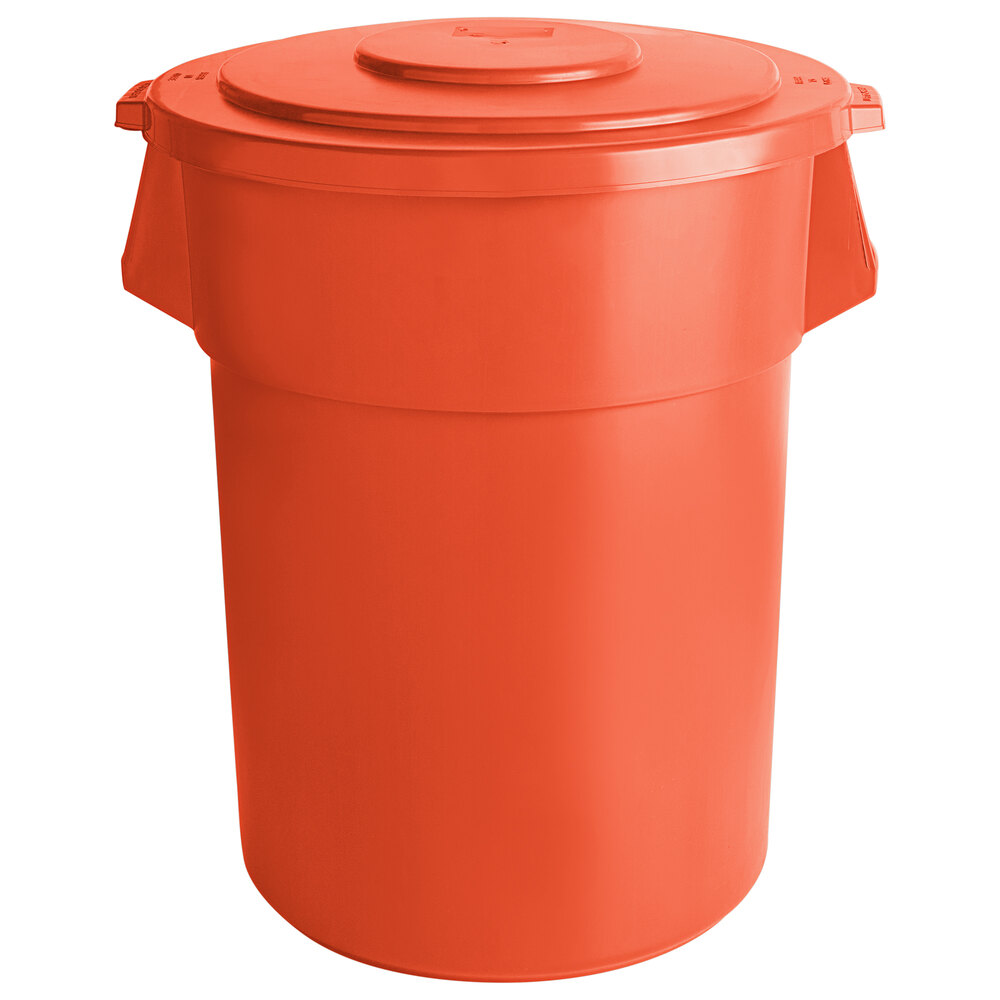 55 Gallon / 880 Cup Orange Round Ingredient Storage Bin with Lid