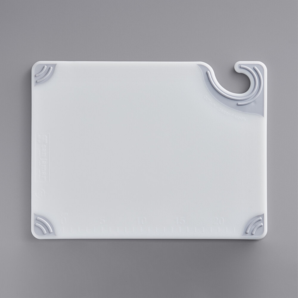 San Jamar Saf-T-Grip® 12" x 9" x 3/8" White Cutting Board with Hook ...