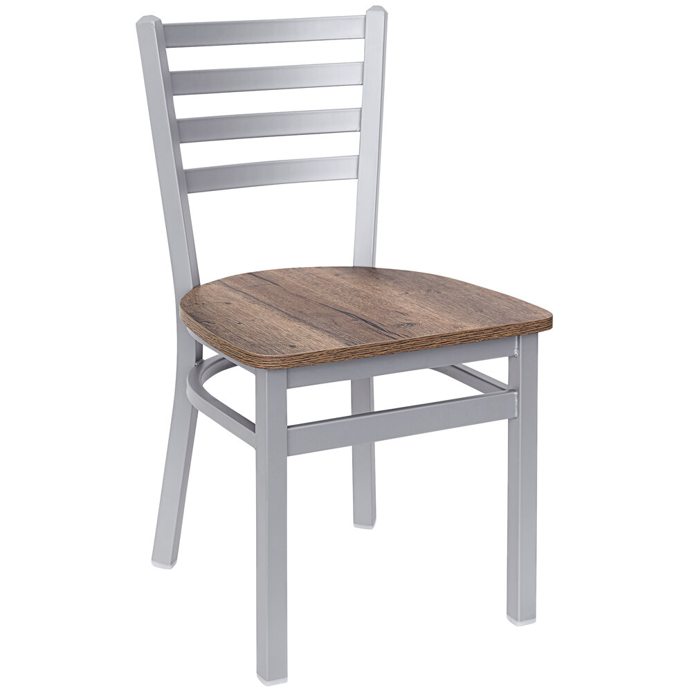 BFM Seating Lima Silver Mist Steel Ladder Back Side Chair with Relic ...