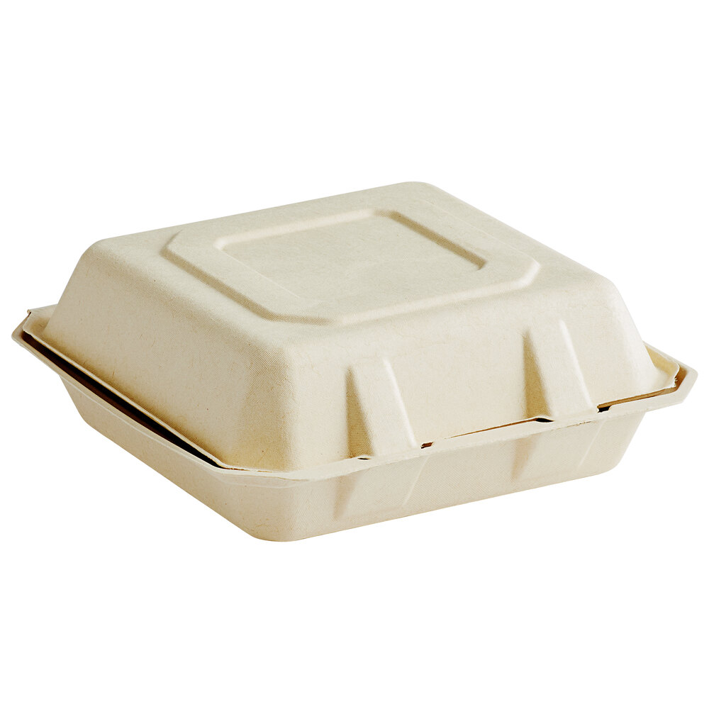 Tellus Products 9" x 9" Compostable Fiber Clamshell Container - 50/Pack