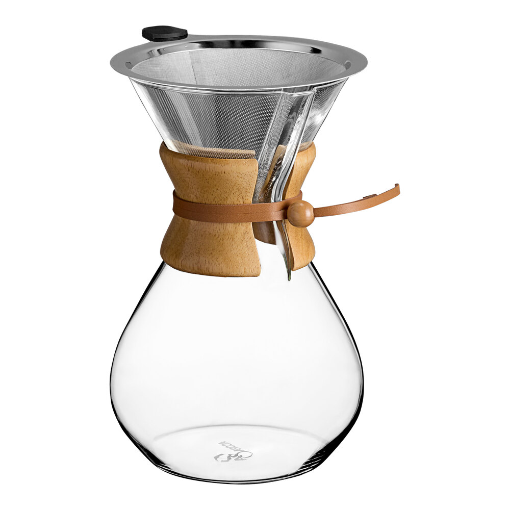 Acopa 6-Cup Glass Pour Over Drip Pot with Wood Collar