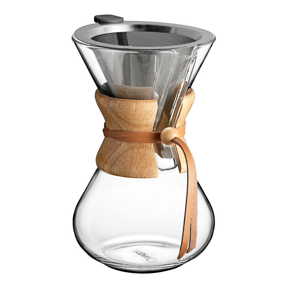 Acopa 3-Cup Glass Pour Over Drip Pot with Wood Collar