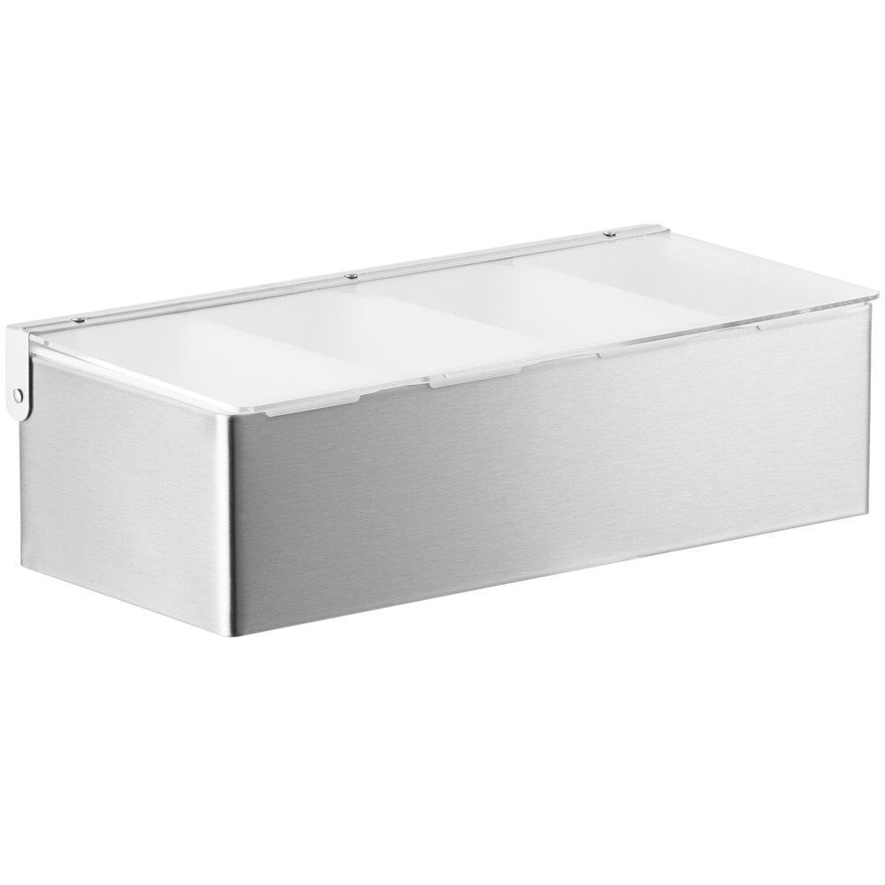 TableCraft 4-Compartment Stainless Steel Condiment Bar with (4) 1 Pint ...