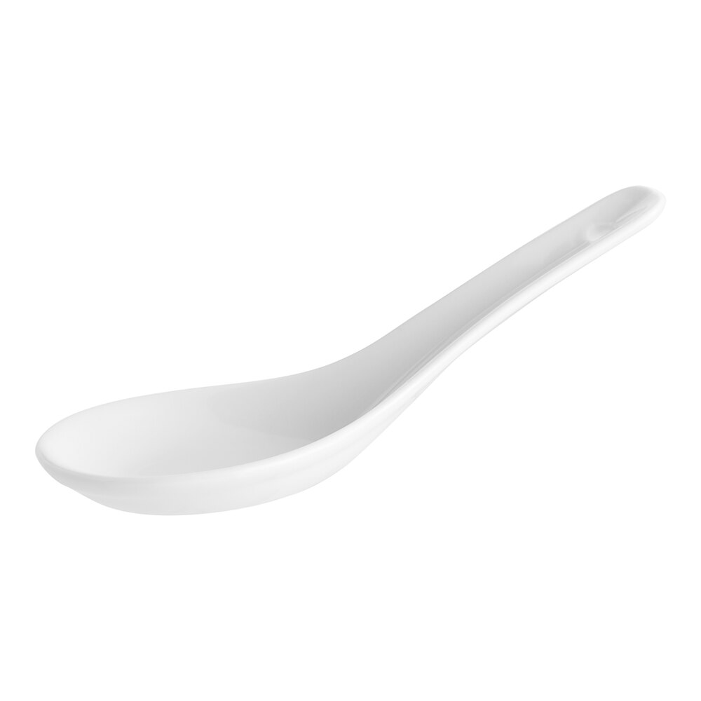 White Ceramic Chinese Soup Spoons / Asian Wonton Soup Spoons (12/Pack)
